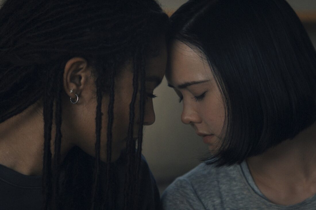 Jaz Sinclair (Marie Moreau), London Thor (Jordan Li) with foreheads ...