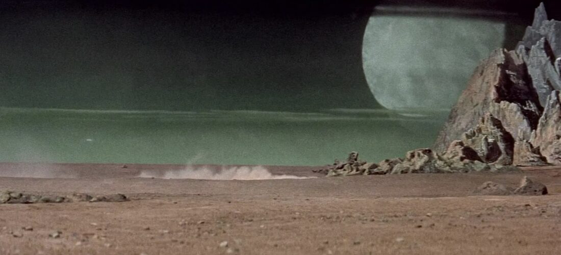 A vast alien landscape in Forbidden Planet