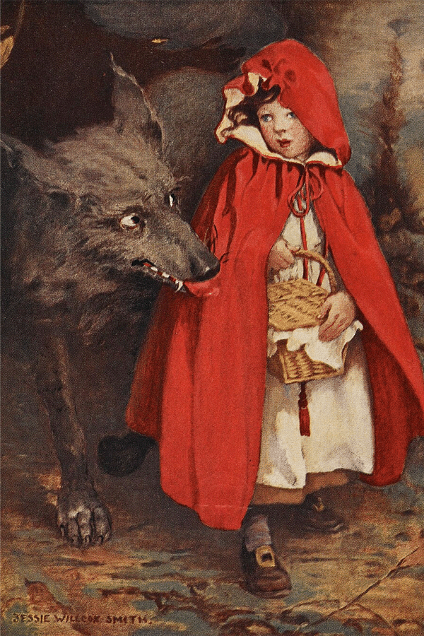 Illustration of Little Red Riding Hood and the wolf by Jessie Willcox ...